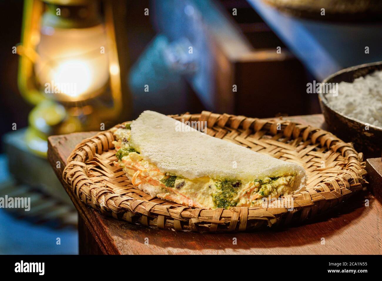 Brazilian gastronomy. Cheese and herbs tapioca Stock Photo - Alamy