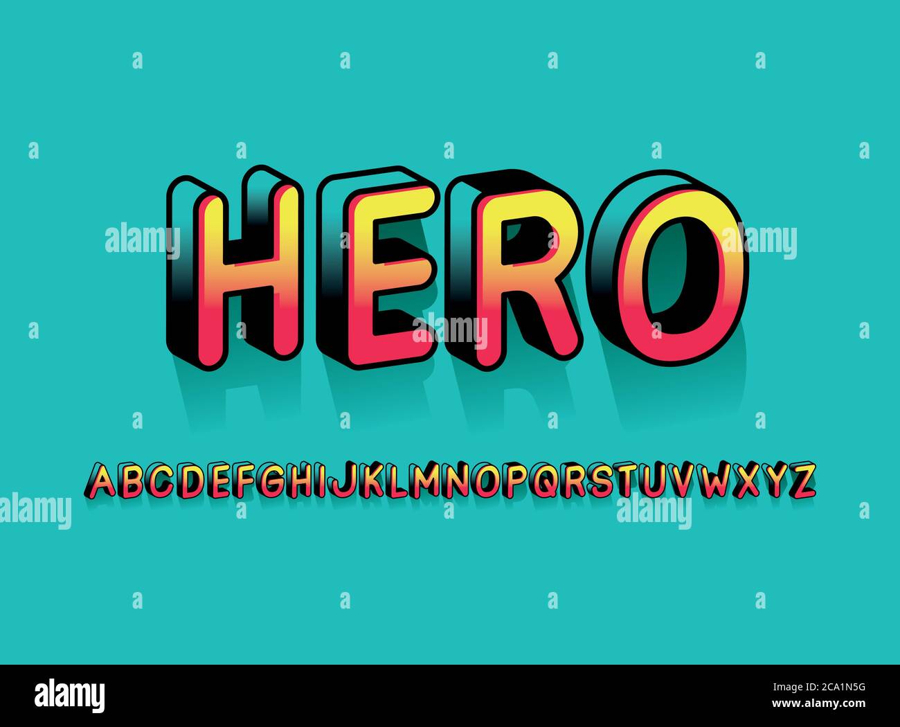 hero font and alphabet design, typography retro and comic theme Vector ...