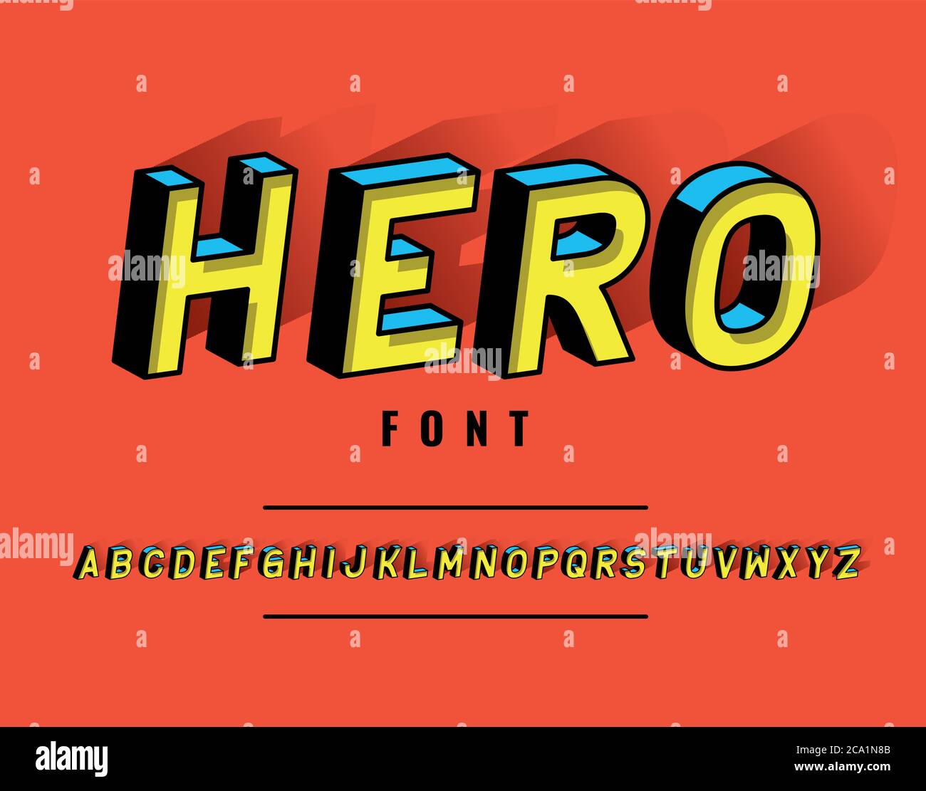 hero font and alphabet design, typography retro and comic theme Vector ...