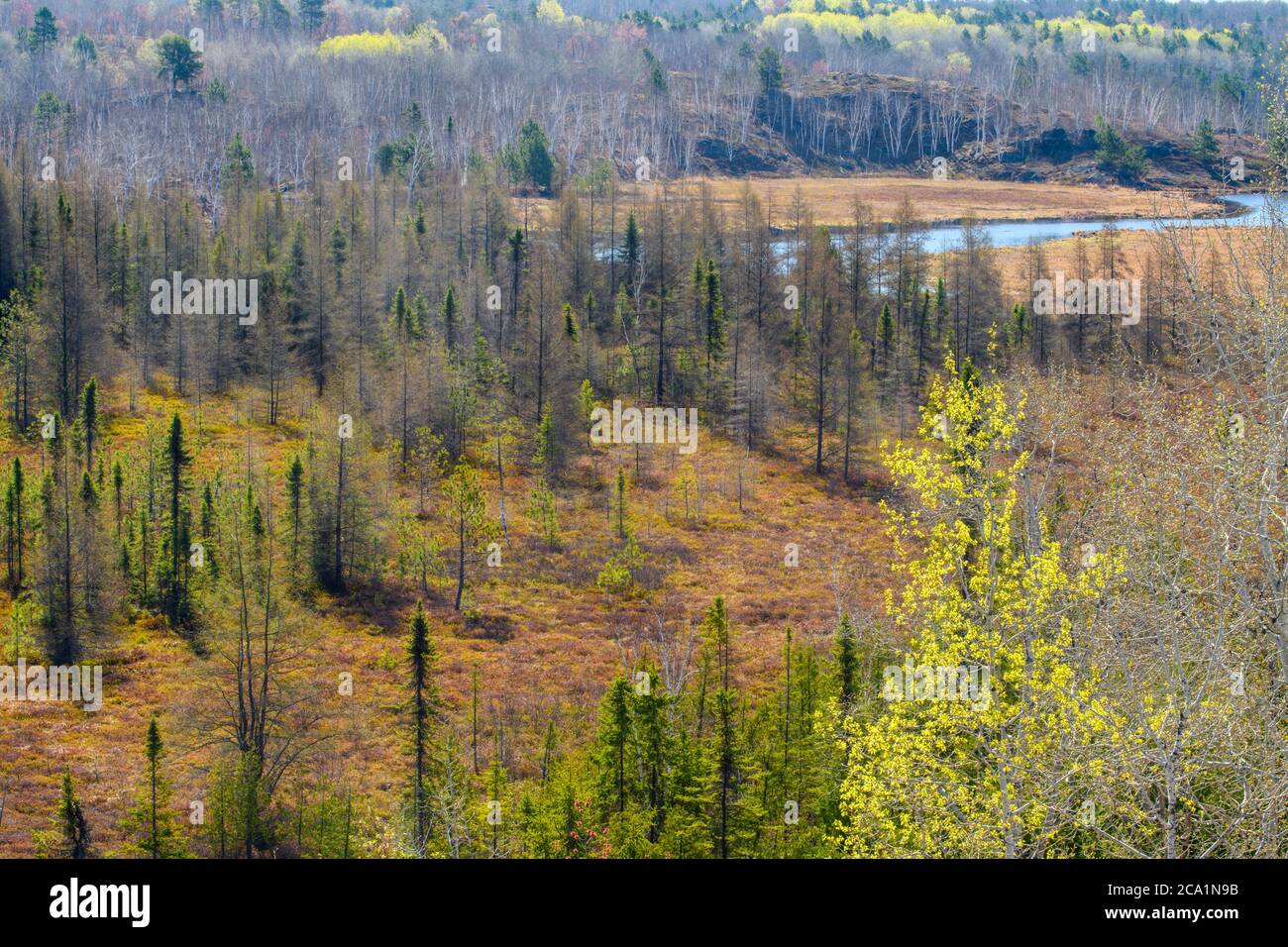 Early spring landscape from a high viewpoint, Greater Sudbury, Ontario ...