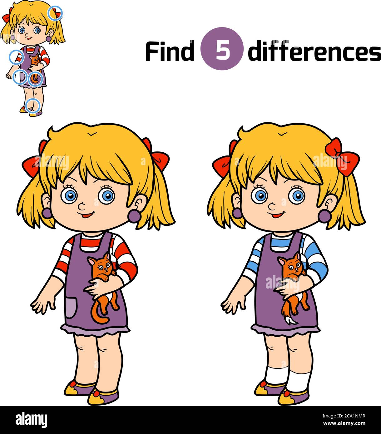 Find differences, education game for children, Girl Stock Vector Image ...