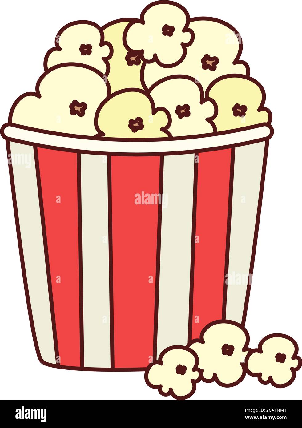 popcorn in red and white stripes package, on white background Stock ...