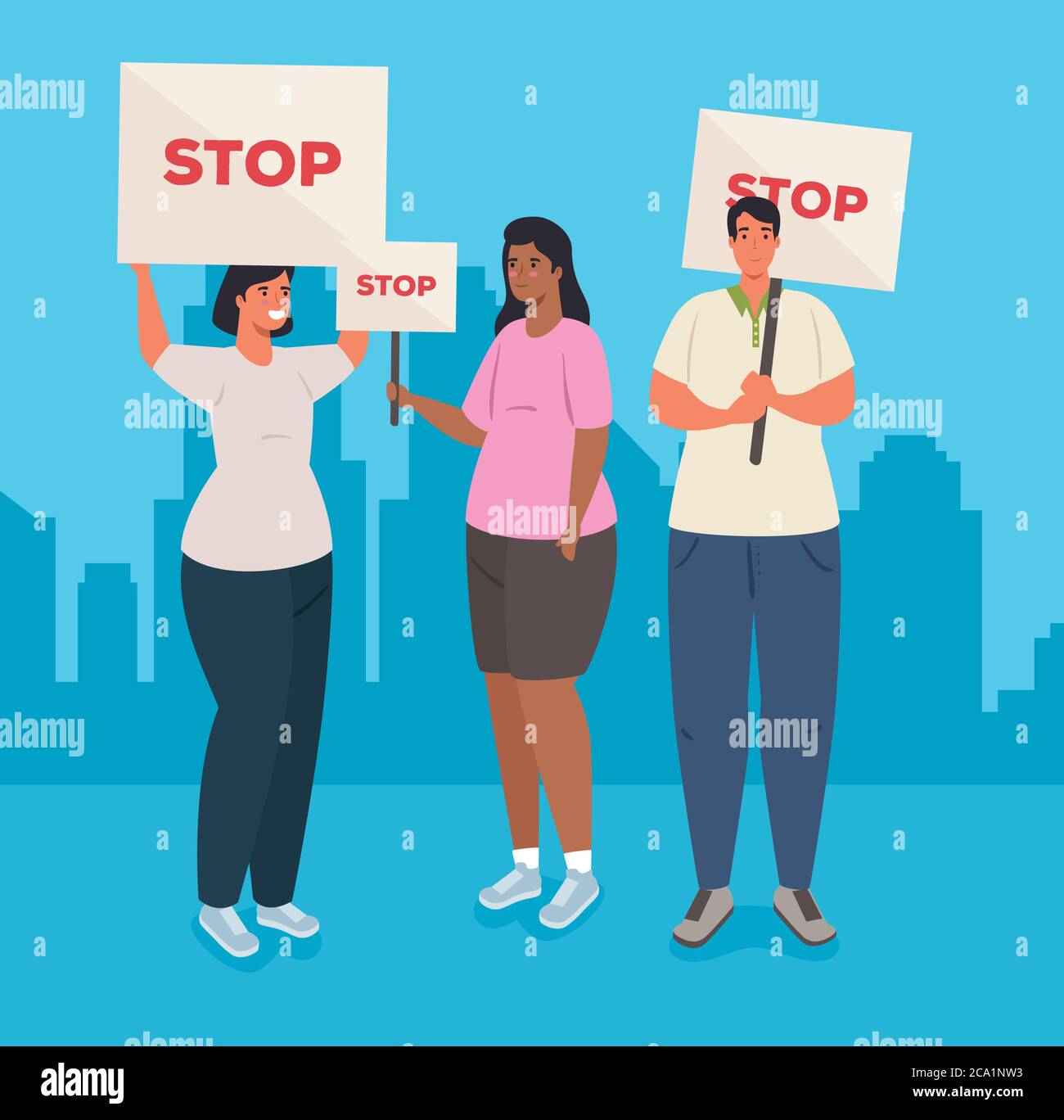 people group with protests placards, group people holding banners ...