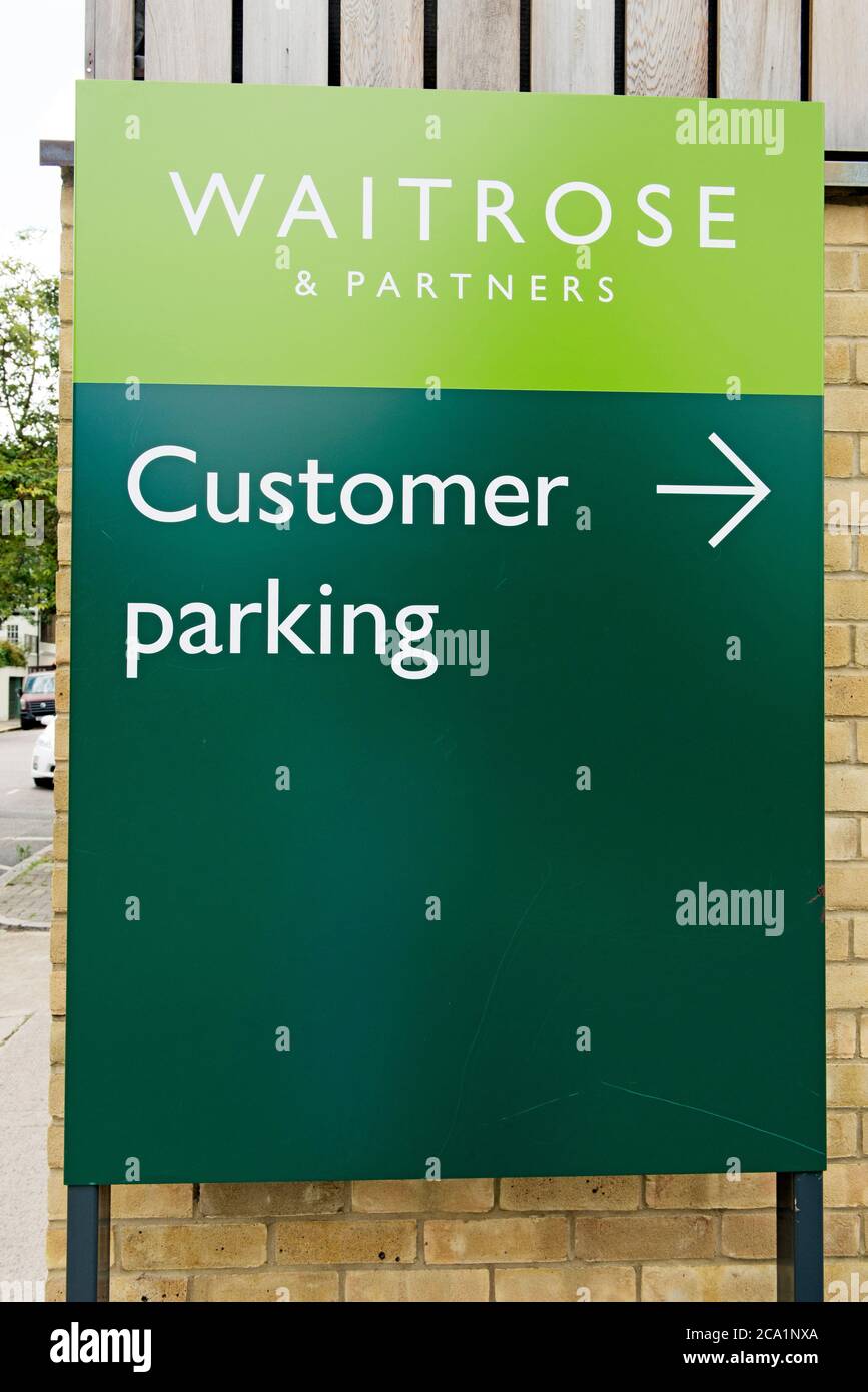 Waitrose & Partners Customers Parking Sign outside car park Holloway ...