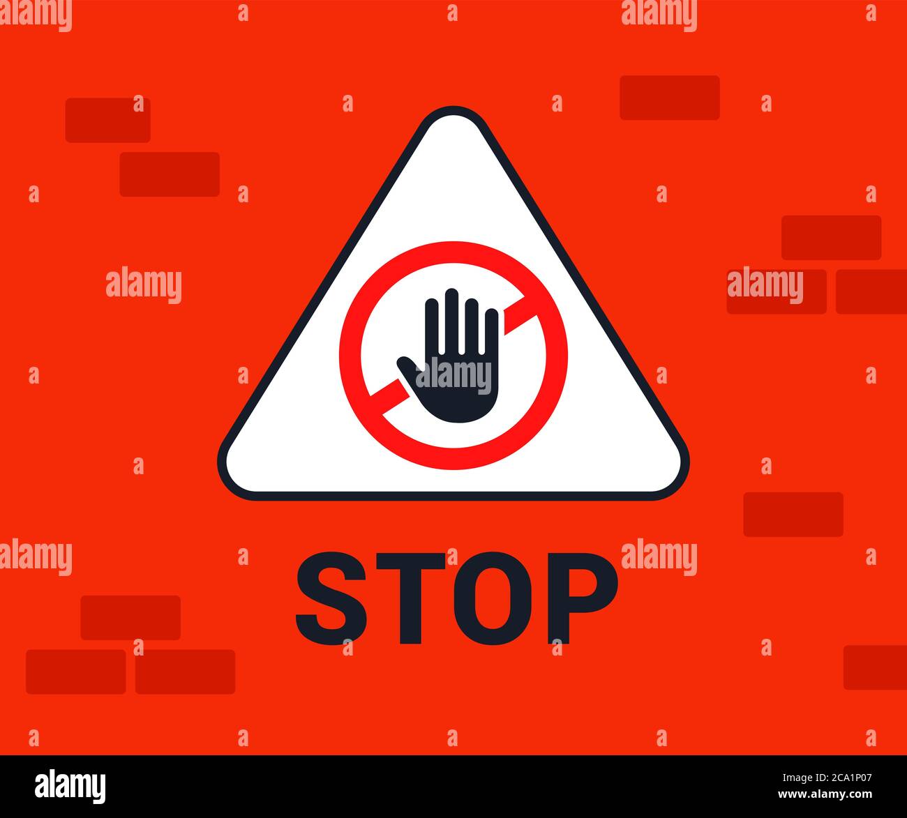 red road sign with stop hand. flat vector illustration Stock Vector ...