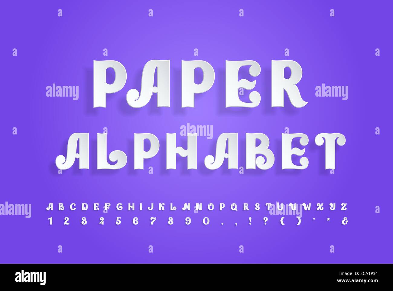 White paper decorative alphabet. Flying 3D vector font, realistic paper ...