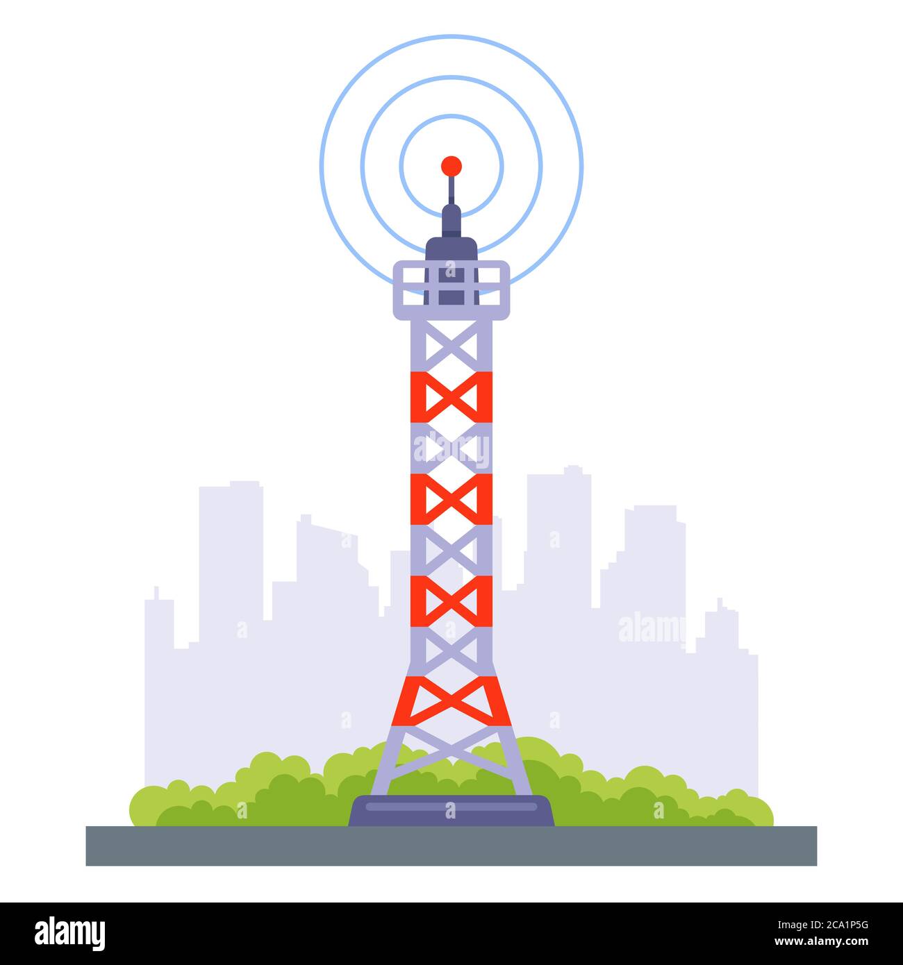 telecommunication tower a falling signal on the city. flat vector ...