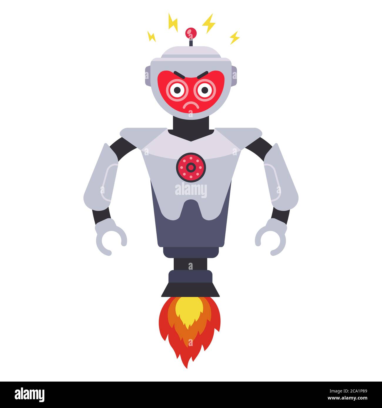 angry flying robot on a white background. reprogramming a cyborg. flat ...