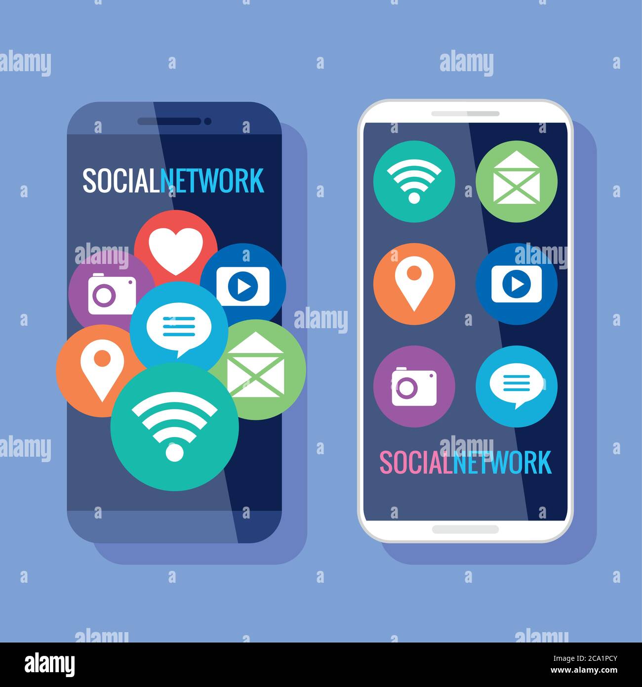 social network, smartphones with social media icons Stock Vector Image ...