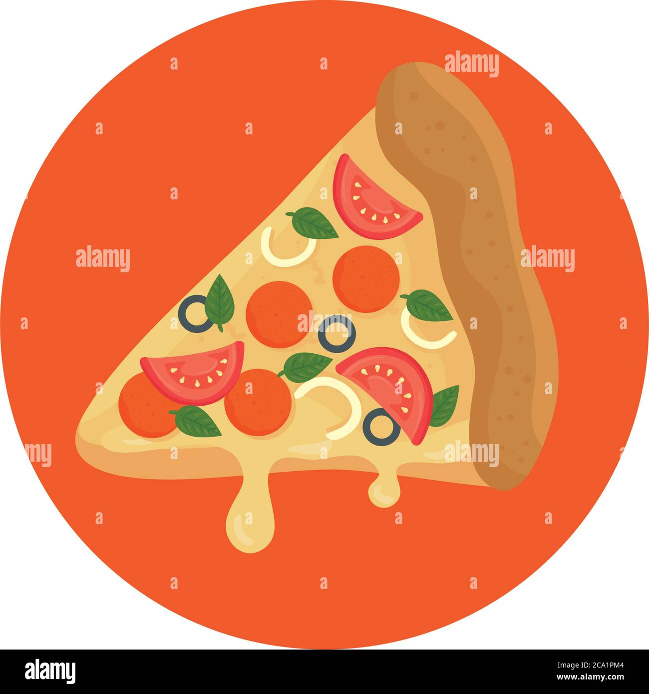 slice of pizza in frame circular, on white background Stock Vector ...
