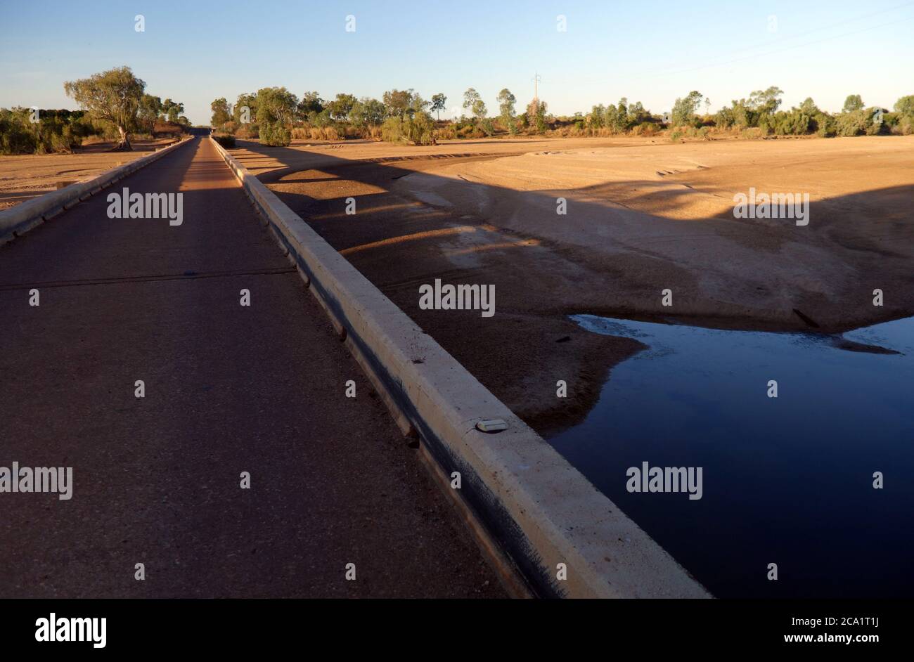 Causeway across mostly dry Gilbert River, outback Queensland, Australia ...