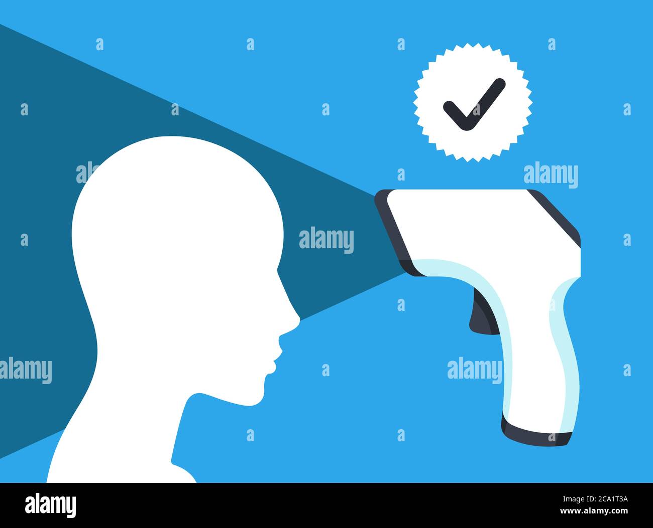 checking a person for high temperature. body temperature is normal ...
