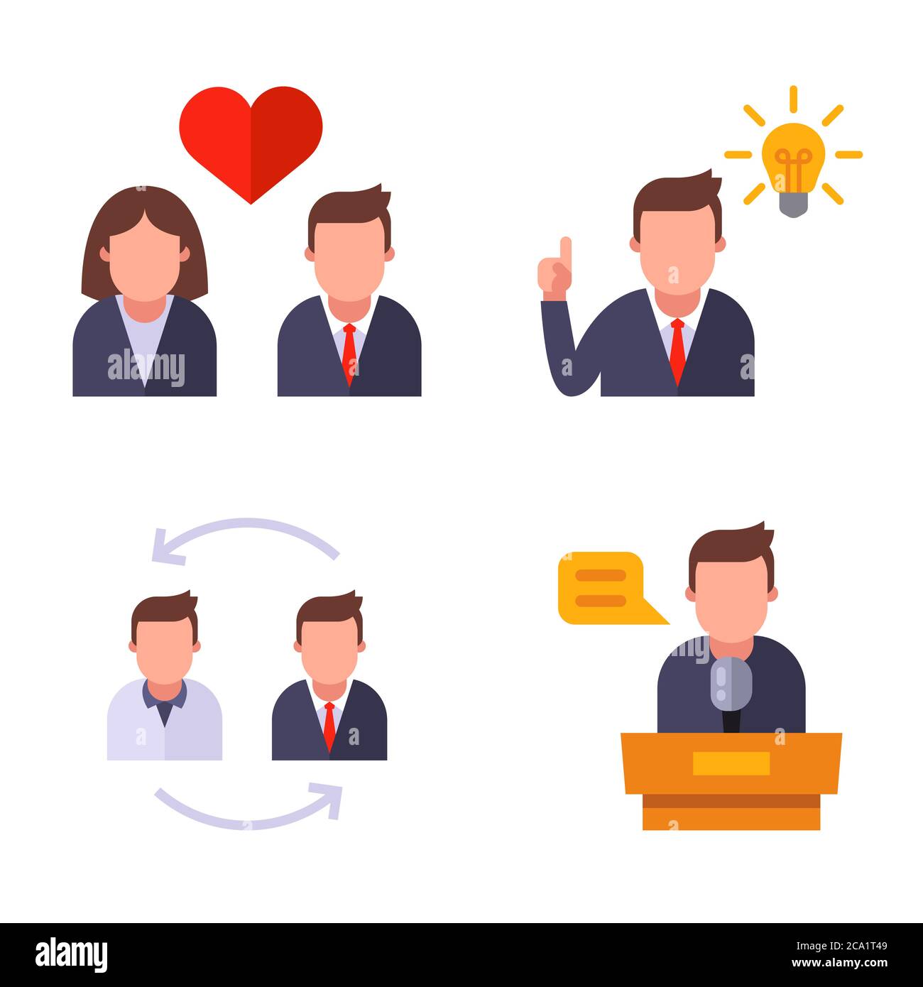 office icons set. romantic relationship. great idea. performance from ...