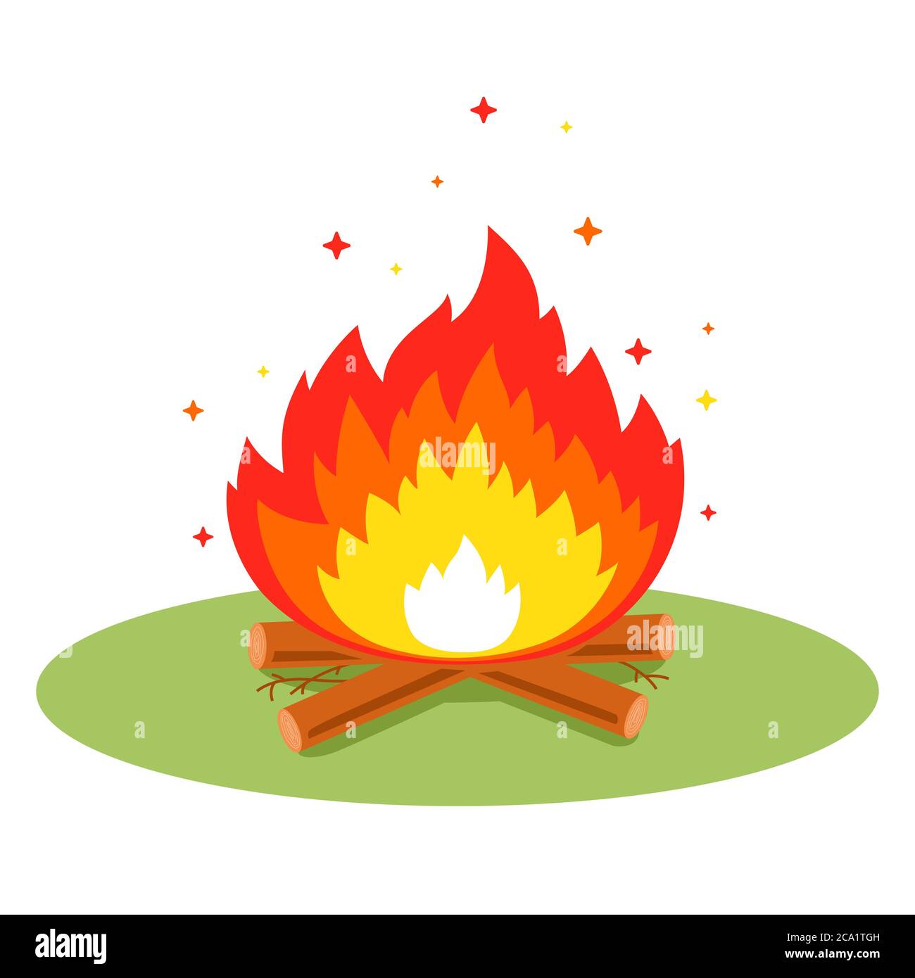 bonfire with sparks in a clearing in the forest. flat vector ...