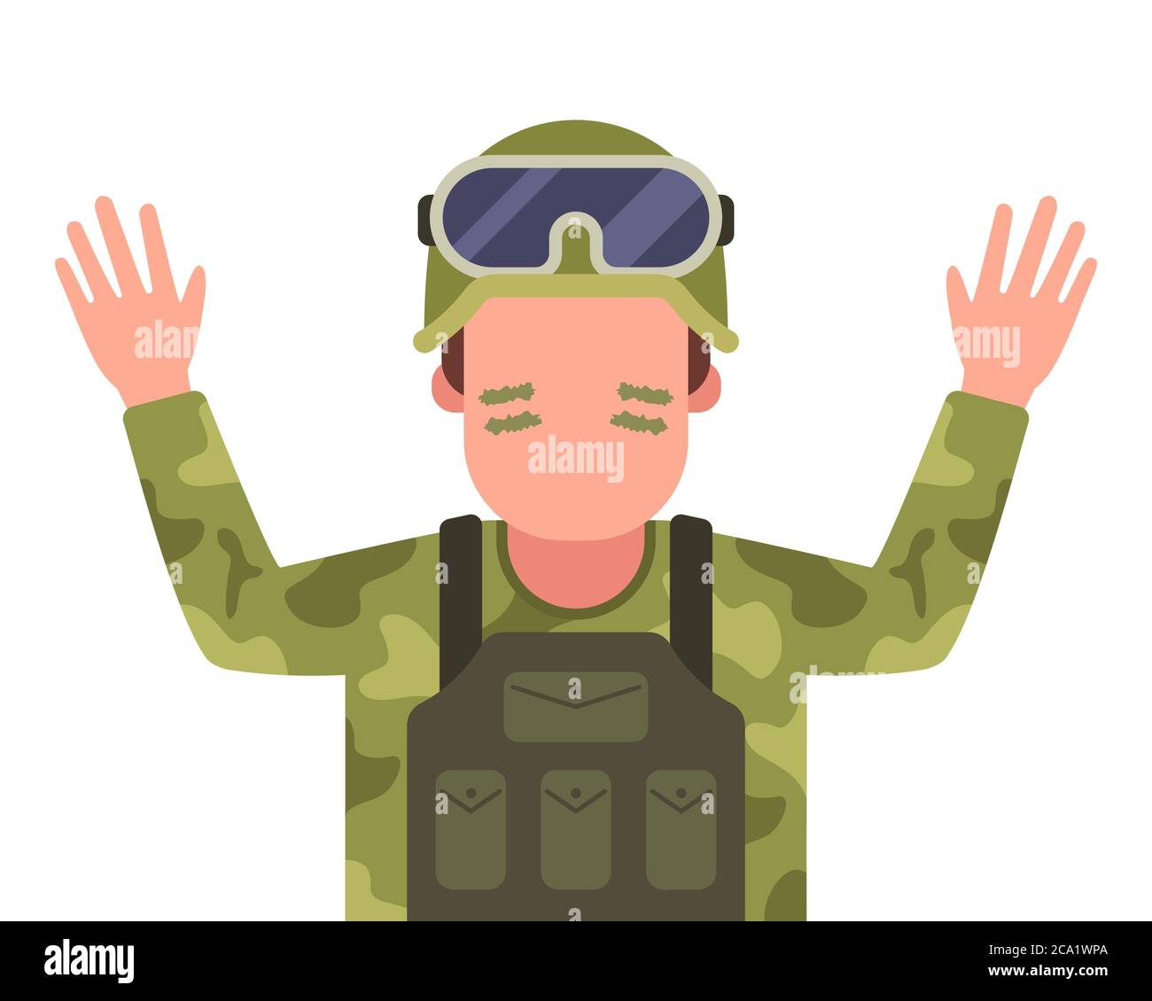 a captured soldier raises his hands and surrenders. Flat character ...