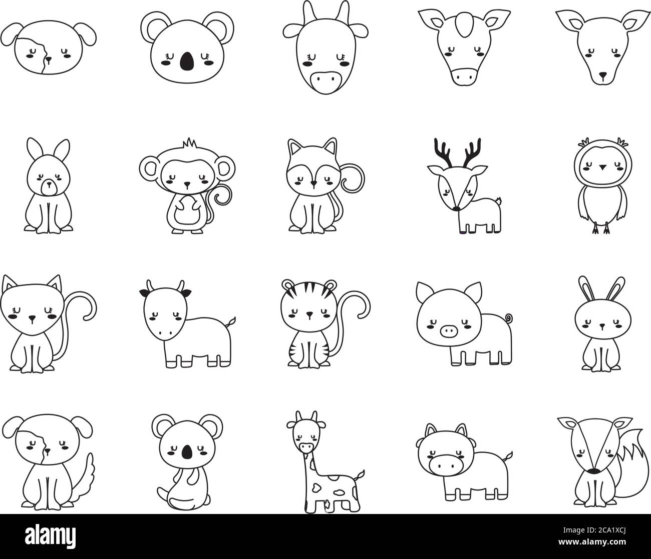 Cute animals cartoons line style bundle of icons design, zoo life ...