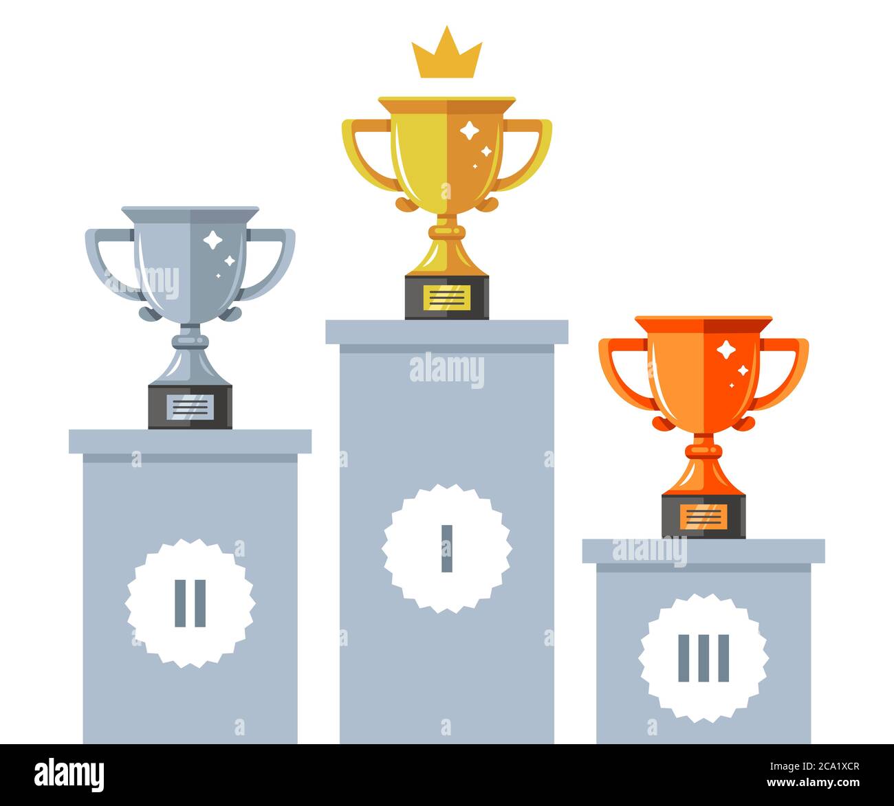 pedestal with cups of first, second and third places. award to the ...