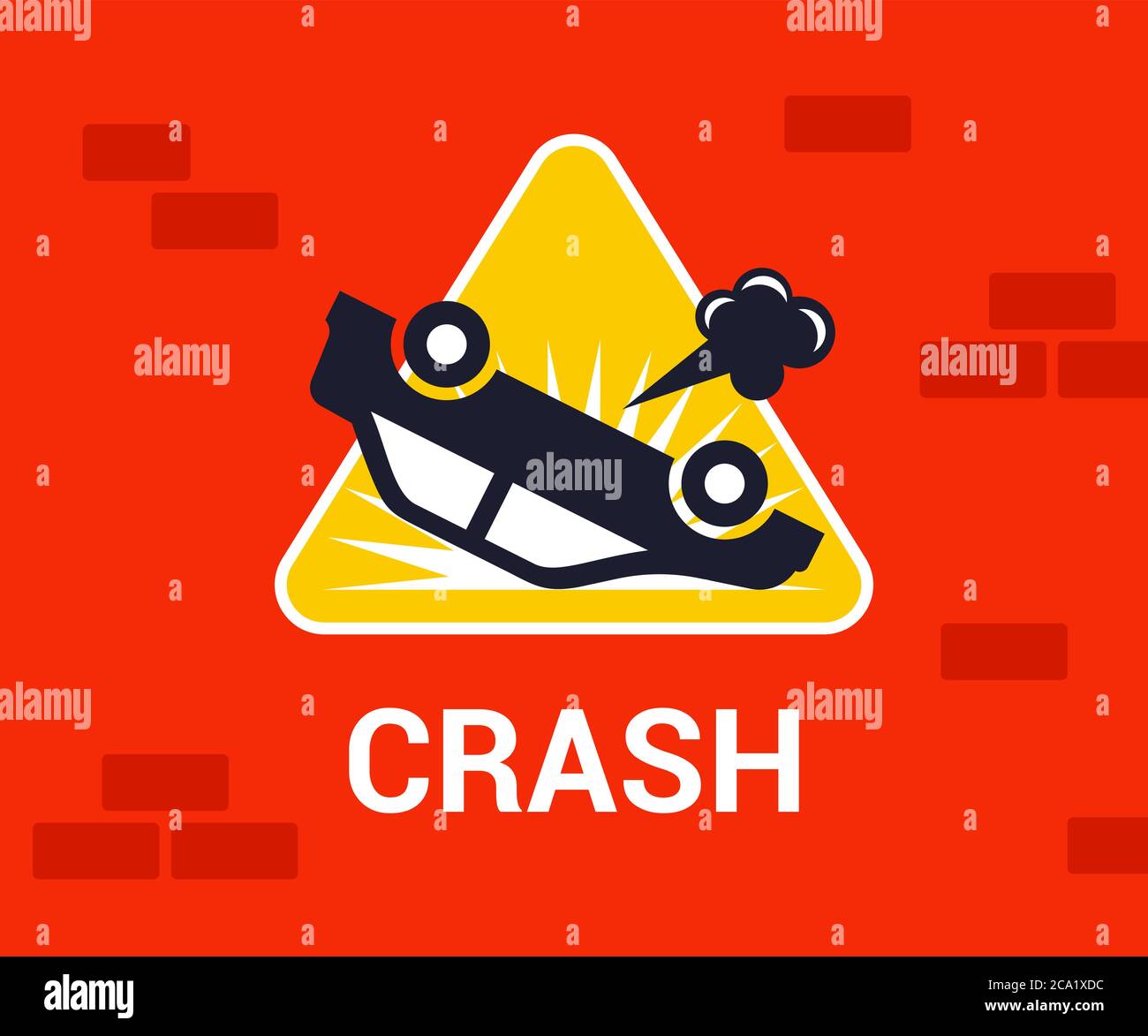 road sign of an inverted car. traffic accident on the road. flat vector ...