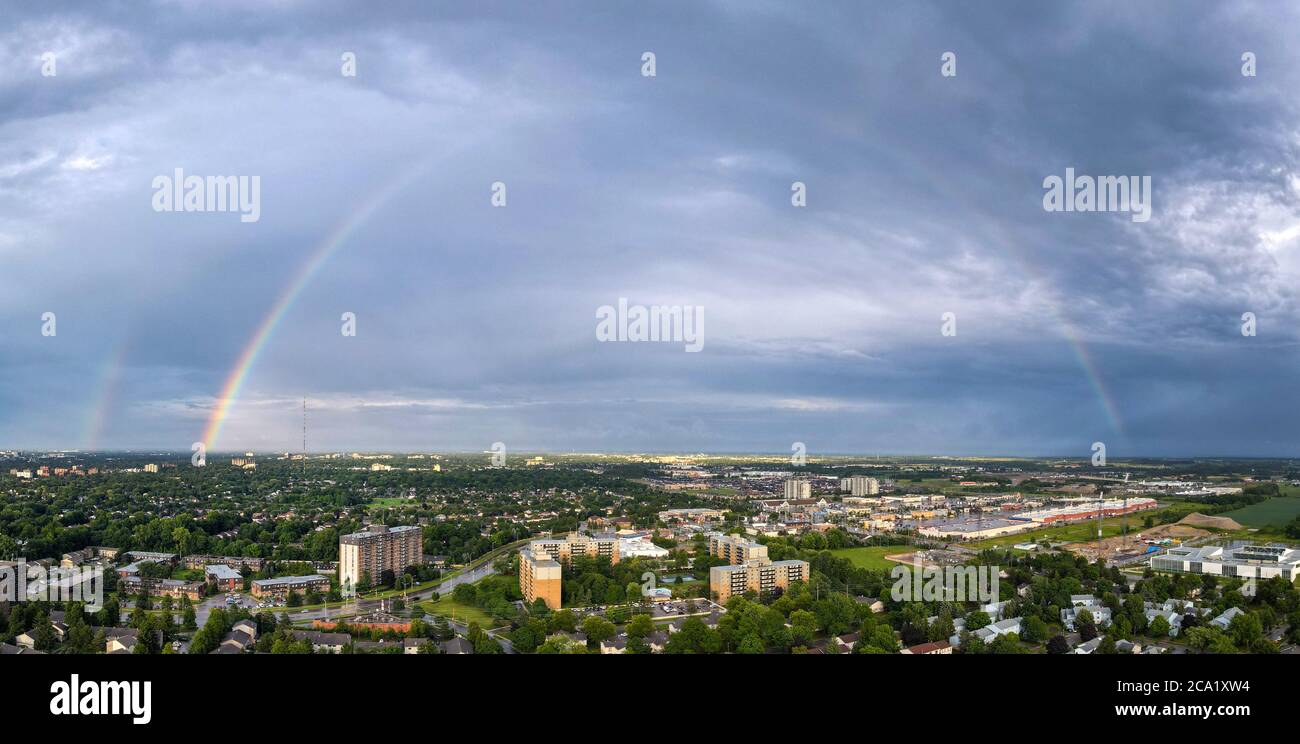 Aug 3rd 2020 - London Ontario Canada - Aerial of a full rainbow with a ...