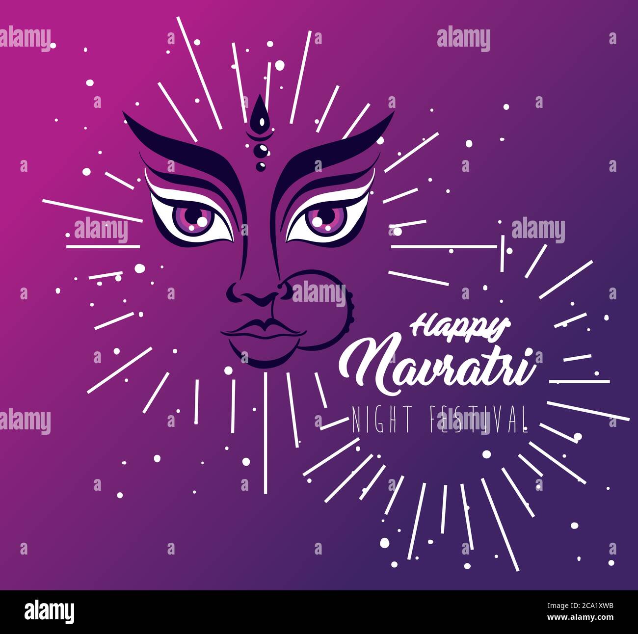 happy navratri celebration poster with durga face, on purple background ...