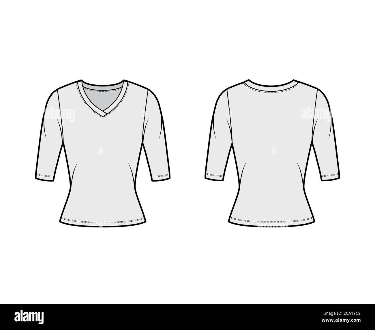 V-neck jersey sweater technical fashion illustration with elbow sleeves ...