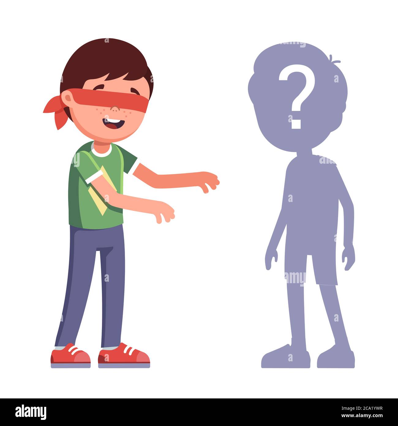 boys are playing hide and seek. blindfold character. go to the touch in ...