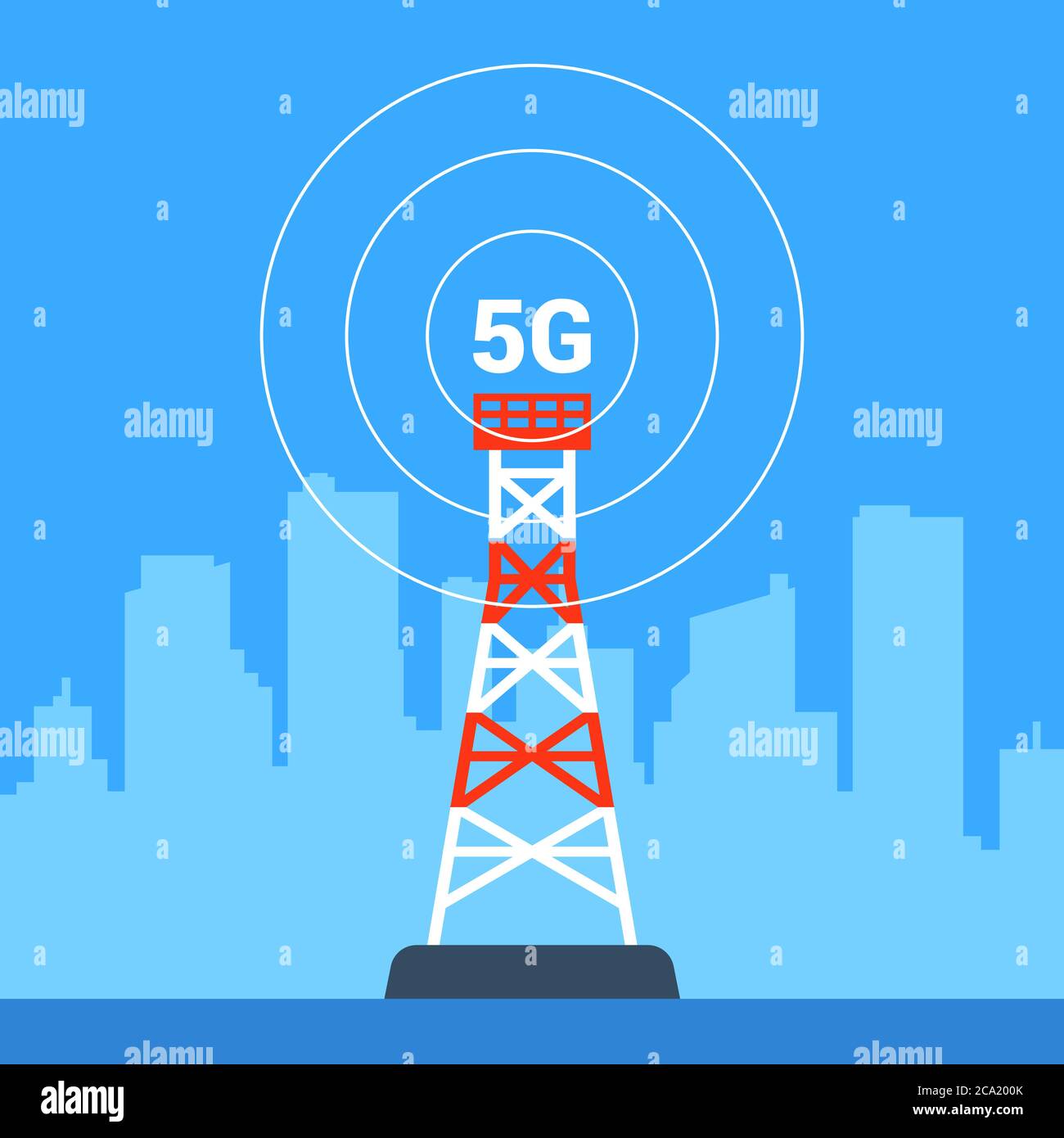 5G internet tower on the background of the city. flat vector ...