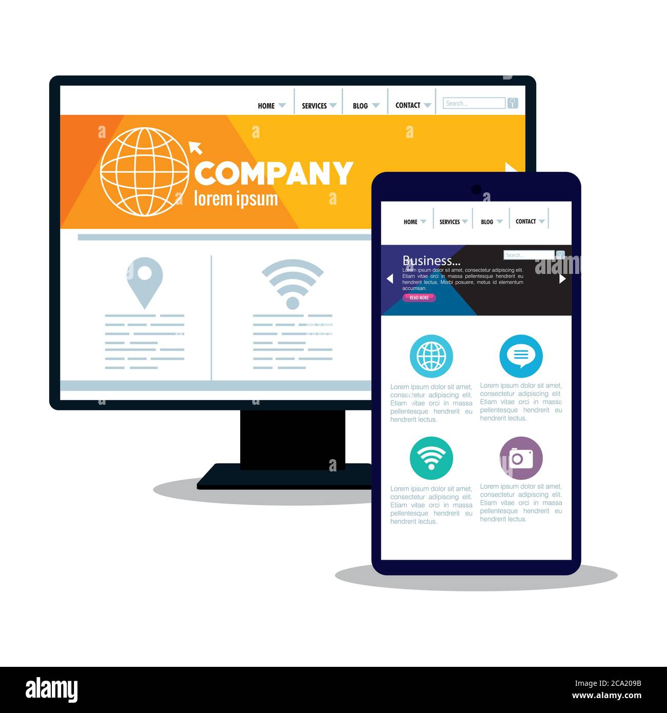 mockup responsive web, concept website development in desktop computer ...