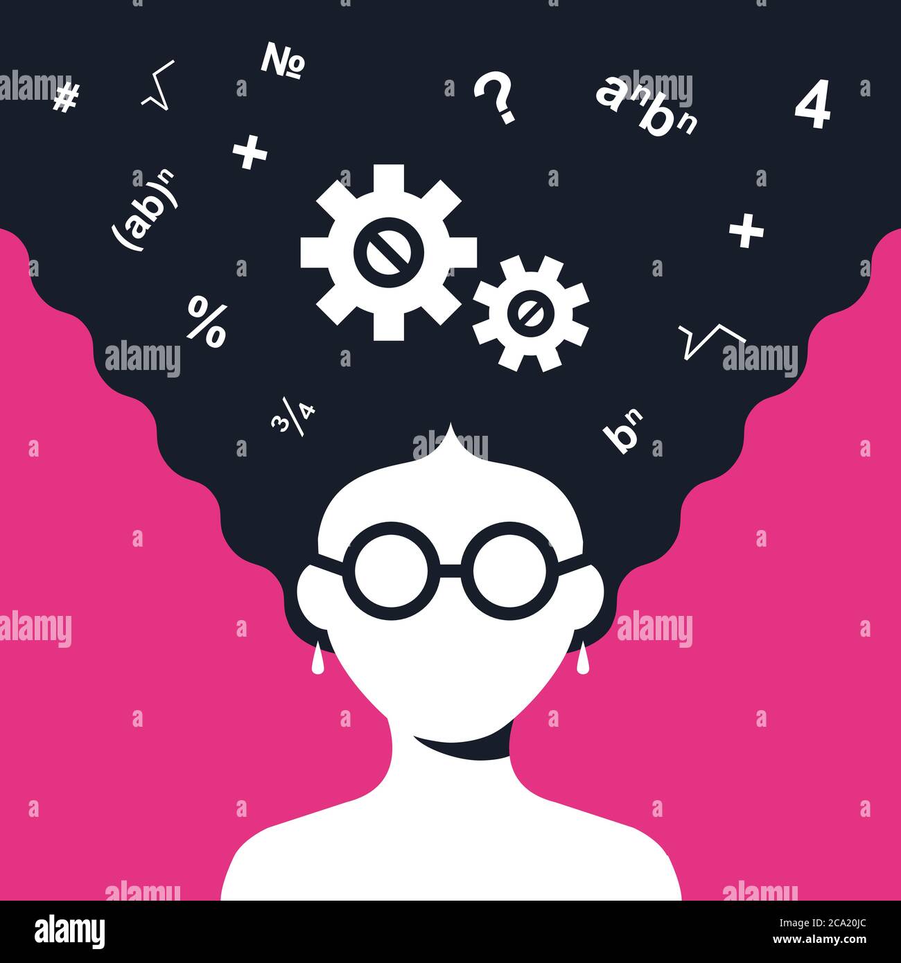 smart girl solves a math problem. Flat character vector illustration ...
