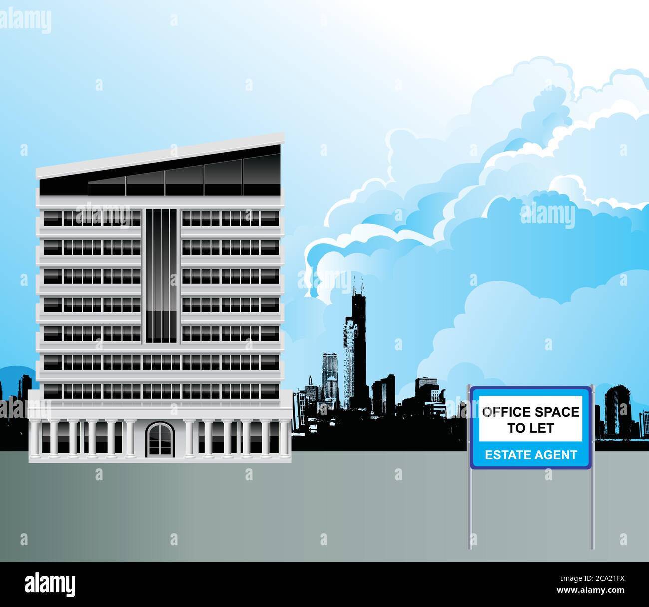 Vacant modern office block building reflecting the global economic ...