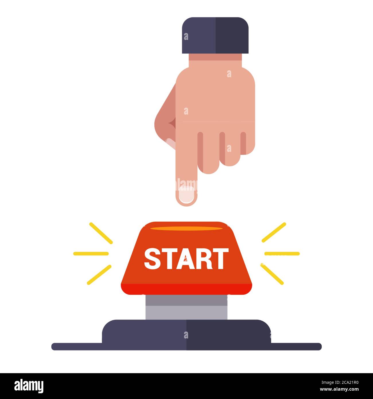 man presses the red start button. flat vector illustration Stock Vector ...