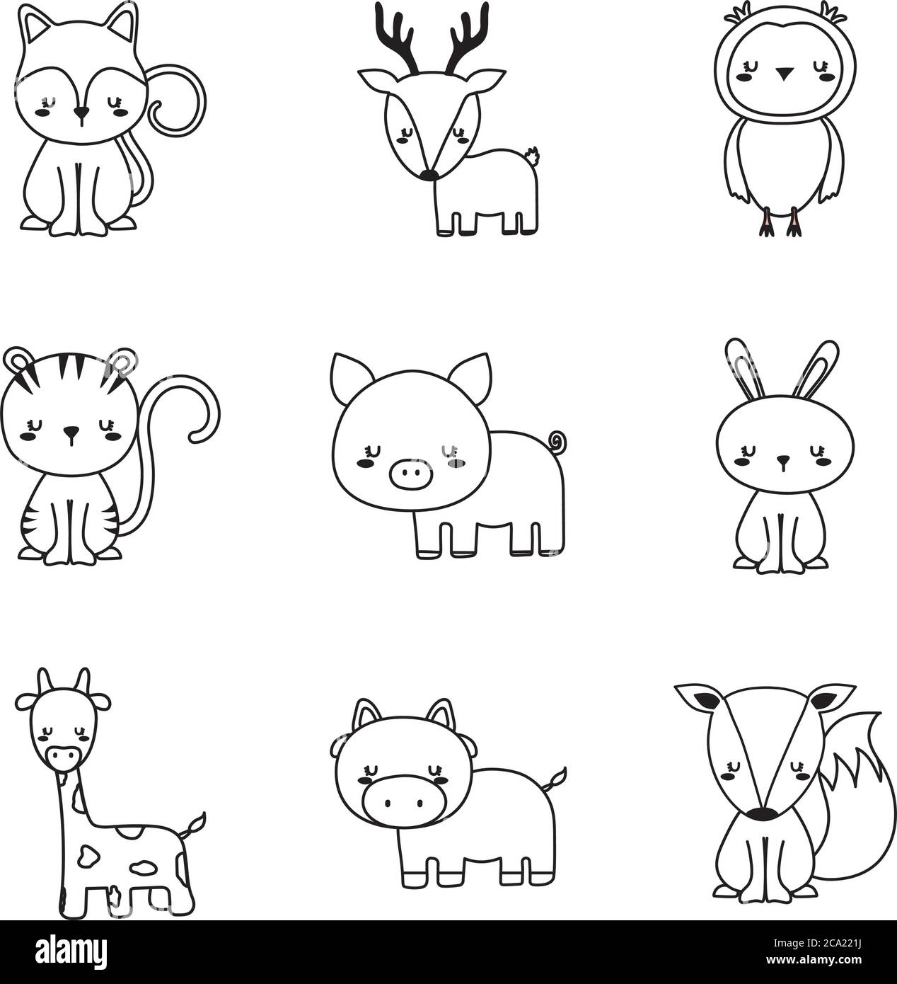 Cute animals cartoons line style icon set design, zoo life nature and ...