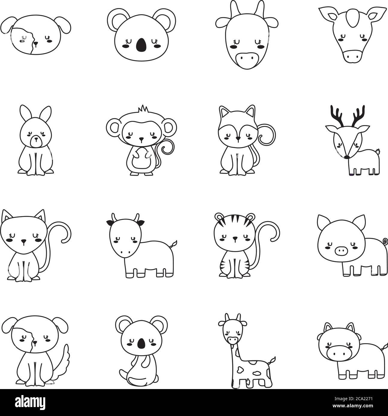 Cute animals cartoons line style collections icons design, zoo life ...