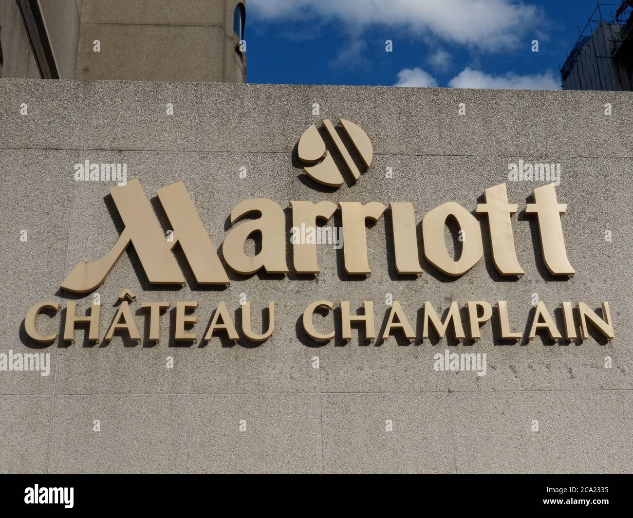 Sign outside Marriot Chateau Champlain hotel in downtown Montreal ...