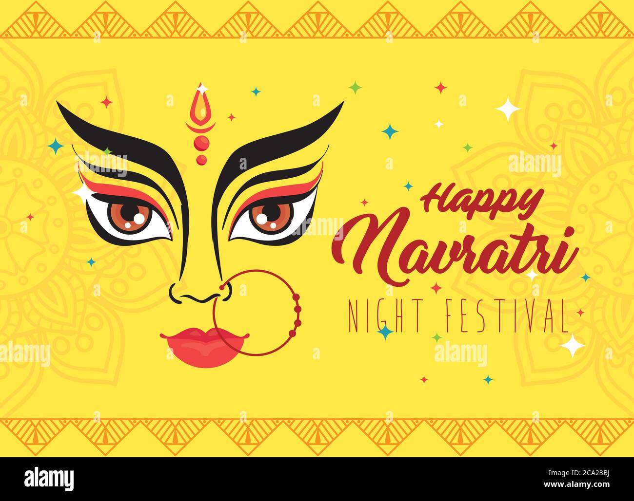 happy navratri celebration poster with durga face on yellow background ...