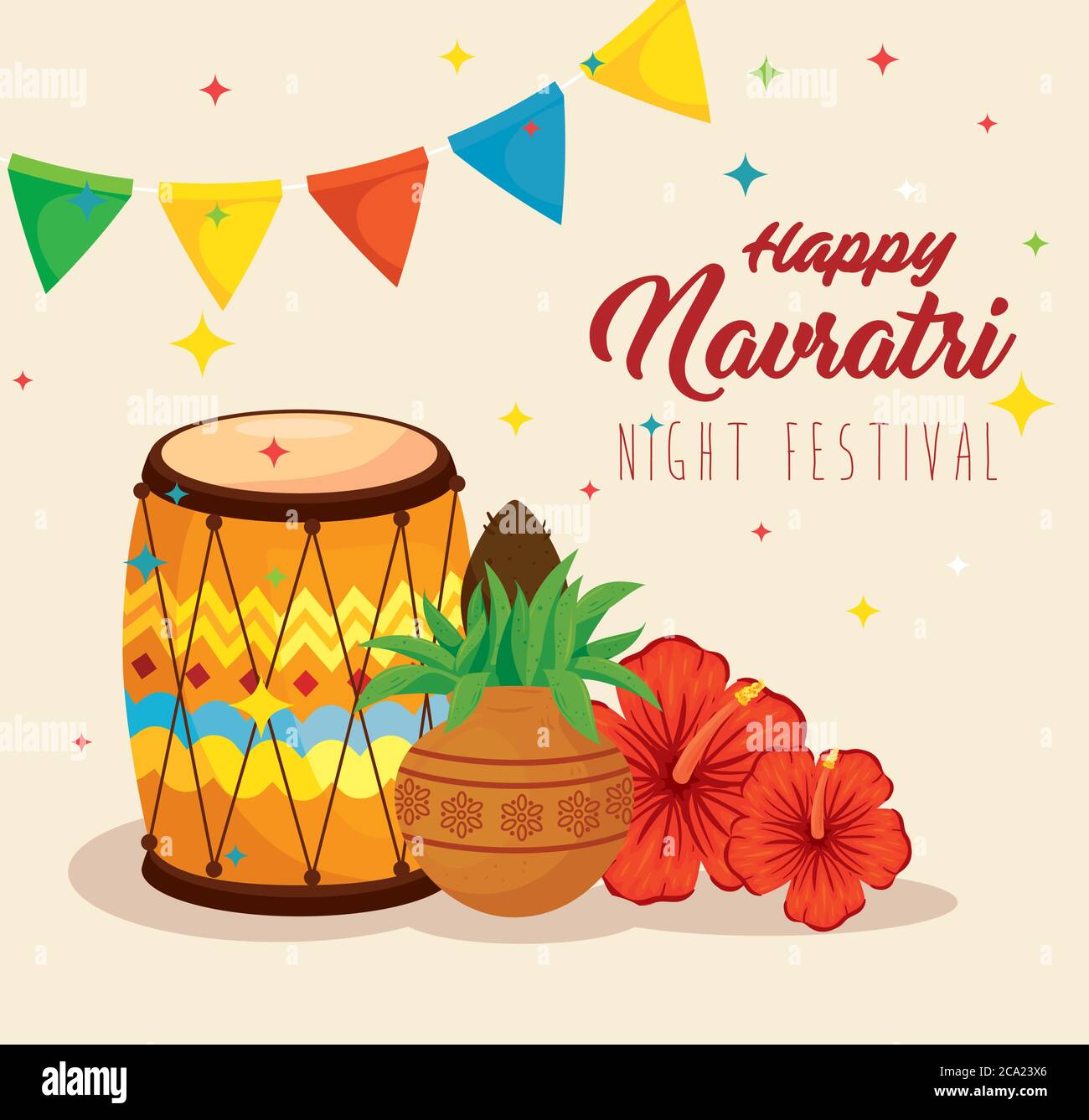 happy navratri celebration poster, night festival and decoration Stock ...