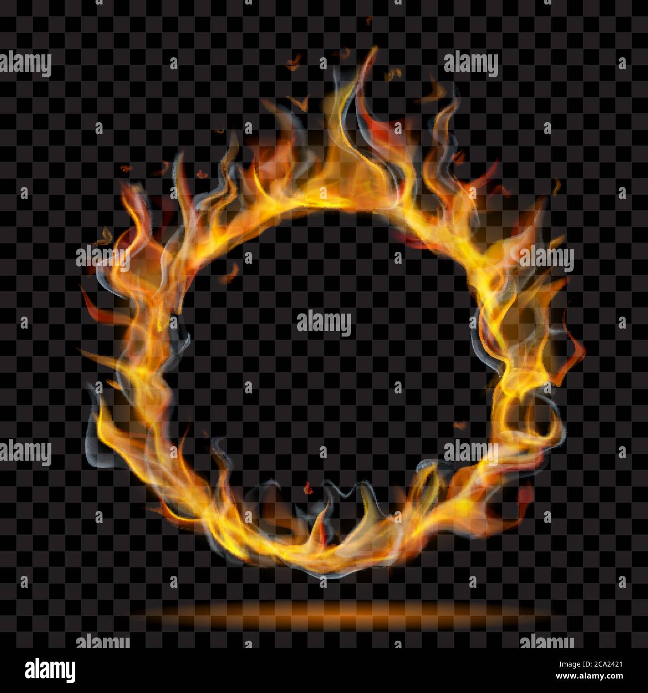 Translucent ring of fire flame with smoke on transparent background ...