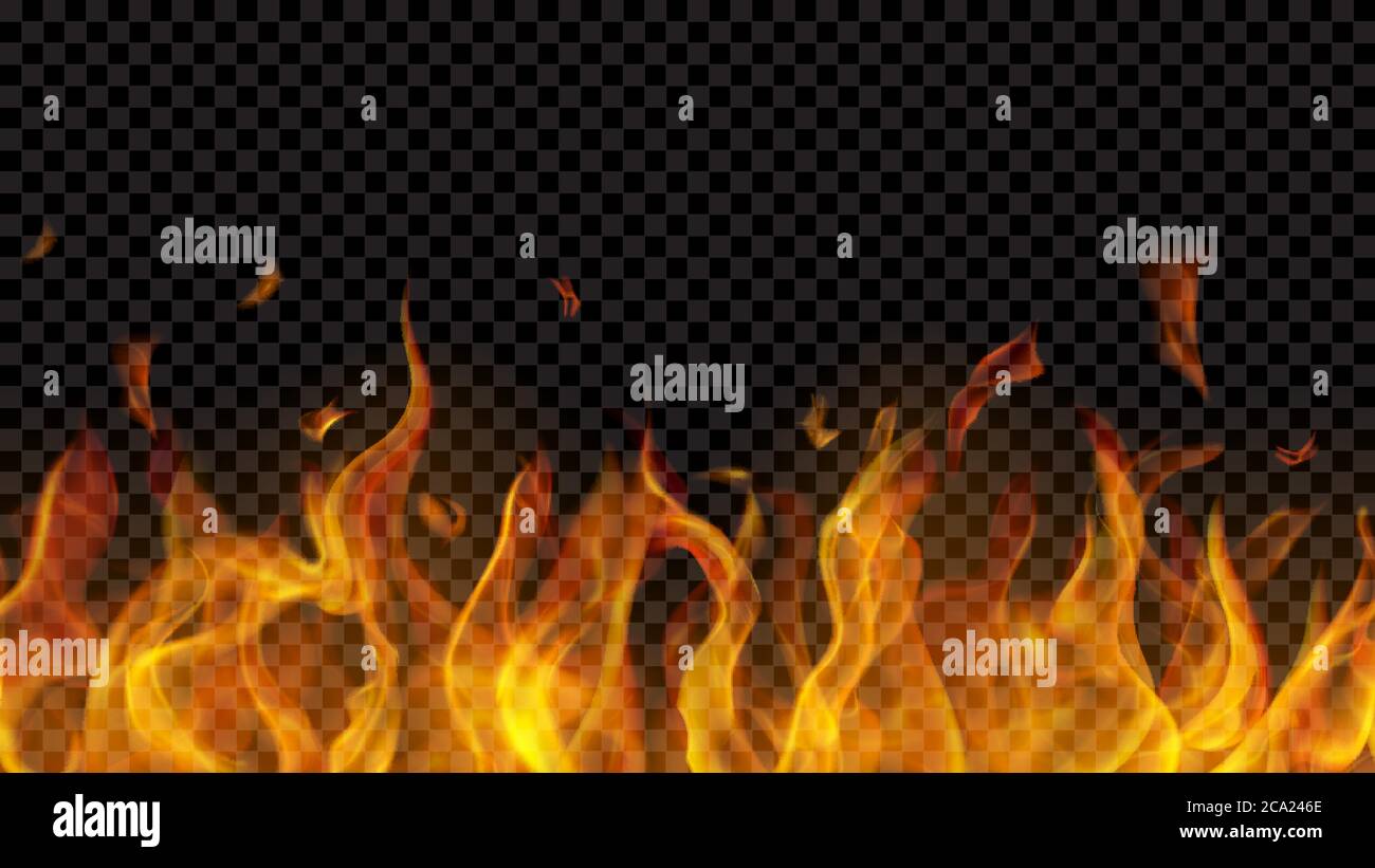 Translucent fire flame with horizontal seamless repeat on transparent ...