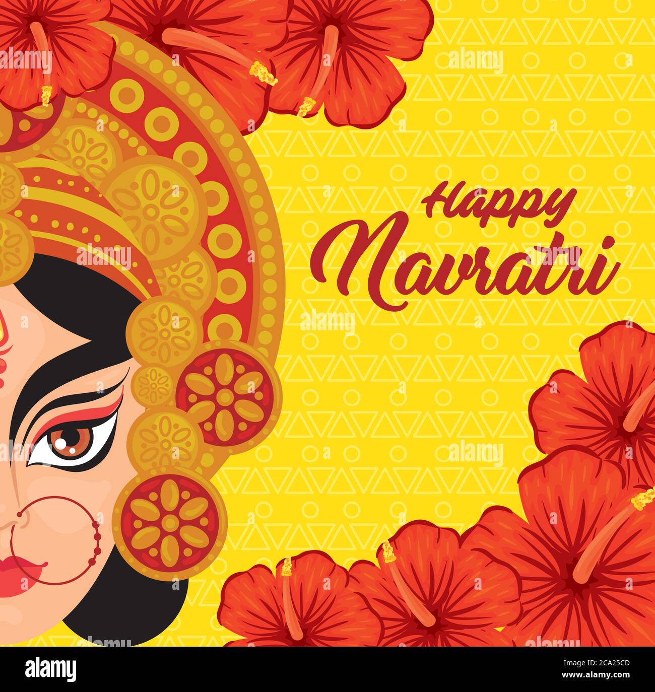 happy navratri celebration poster with face durga and flowers Stock ...