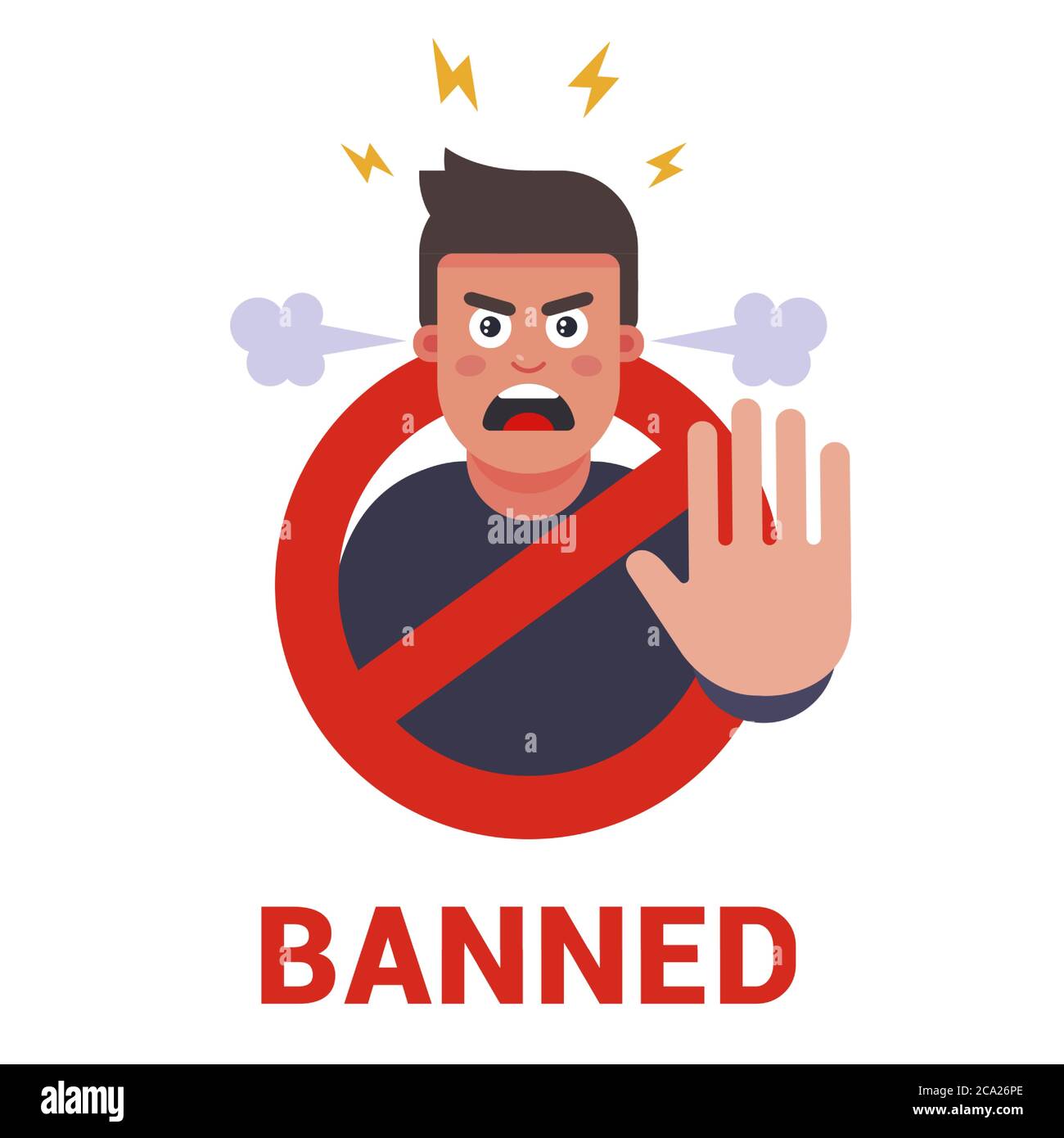 An angry character prohibits and shows a stop sign. flat vector ...