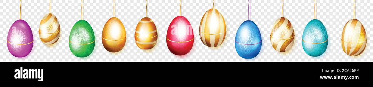 Horizontal banner of colored Easter eggs with stripes and without ...