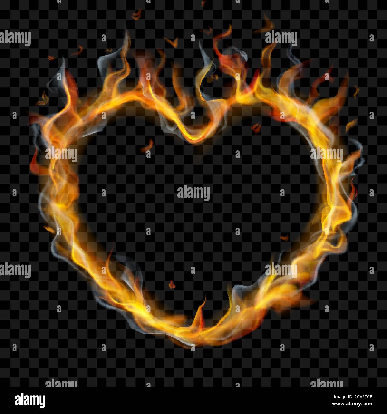 Translucent heart of fire flame with smoke on transparent background ...