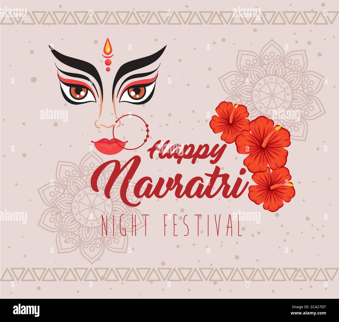 happy navratri celebration poster with durga face and flowers ...