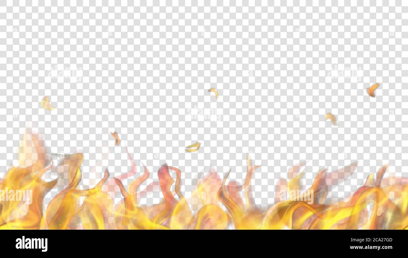 Translucent fire flame with horizontal seamless repeat on transparent ...