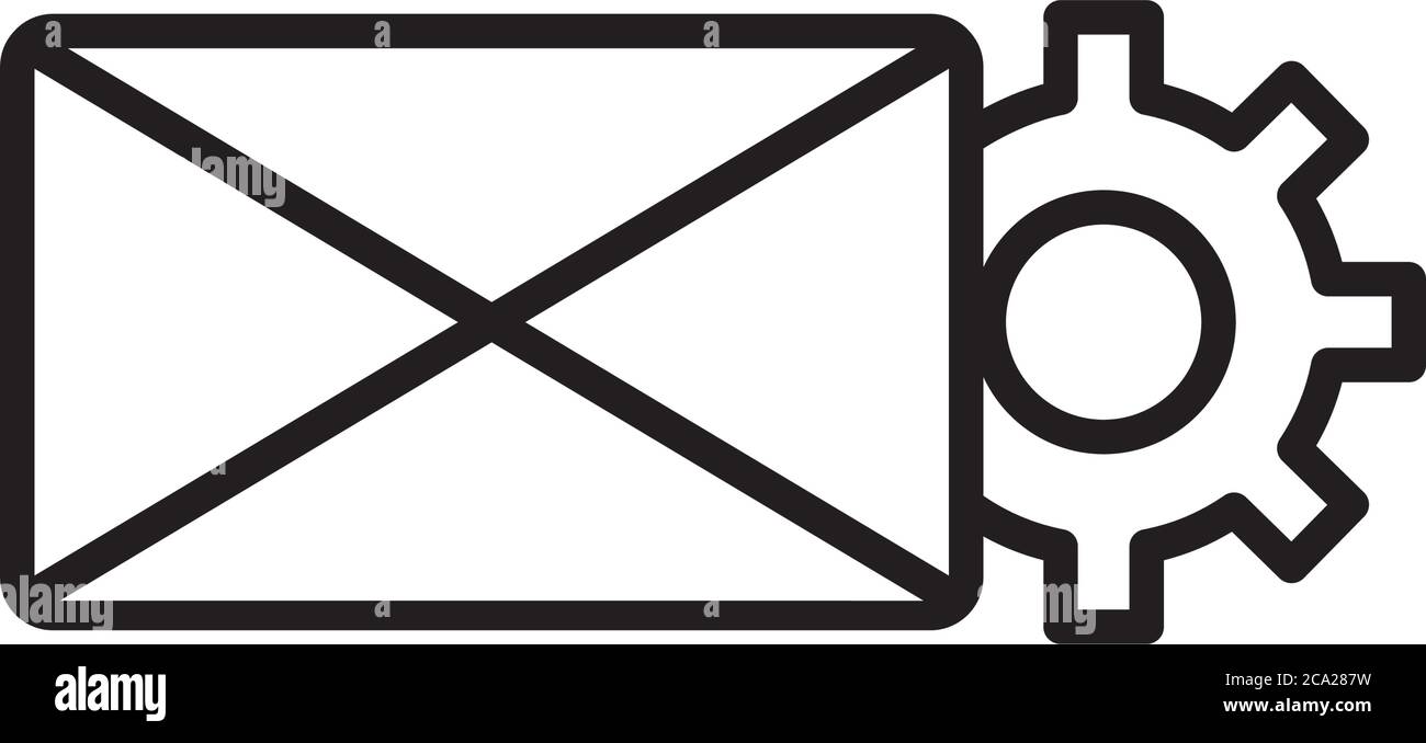 Technical service concept, envelope with gear wheel icon over white ...