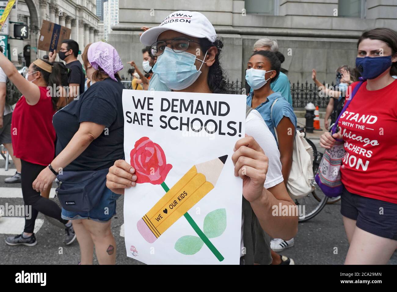 NEW YORK, NY – AUGUST 03, 2020: Protestors carrying signs for safe ...