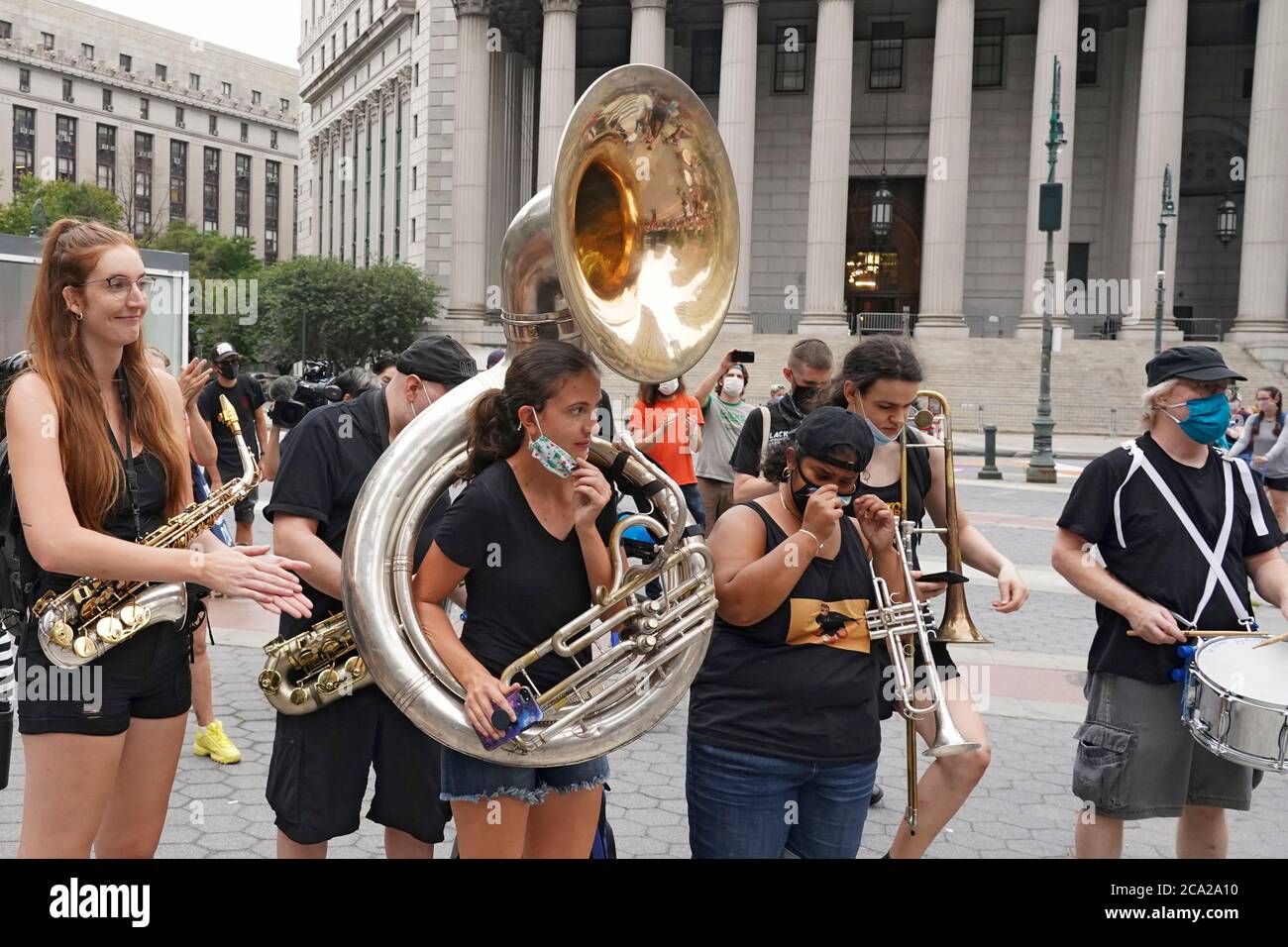 NEW YORK, NY – AUGUST 03, 2020: Protestors carrying signs for safe ...