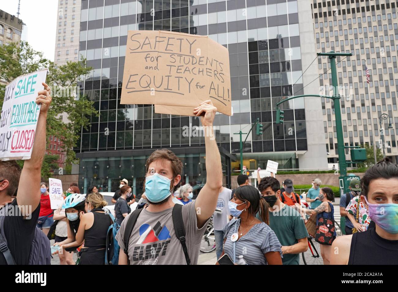 NEW YORK, NY – AUGUST 03, 2020: Protestors carrying signs for safe ...