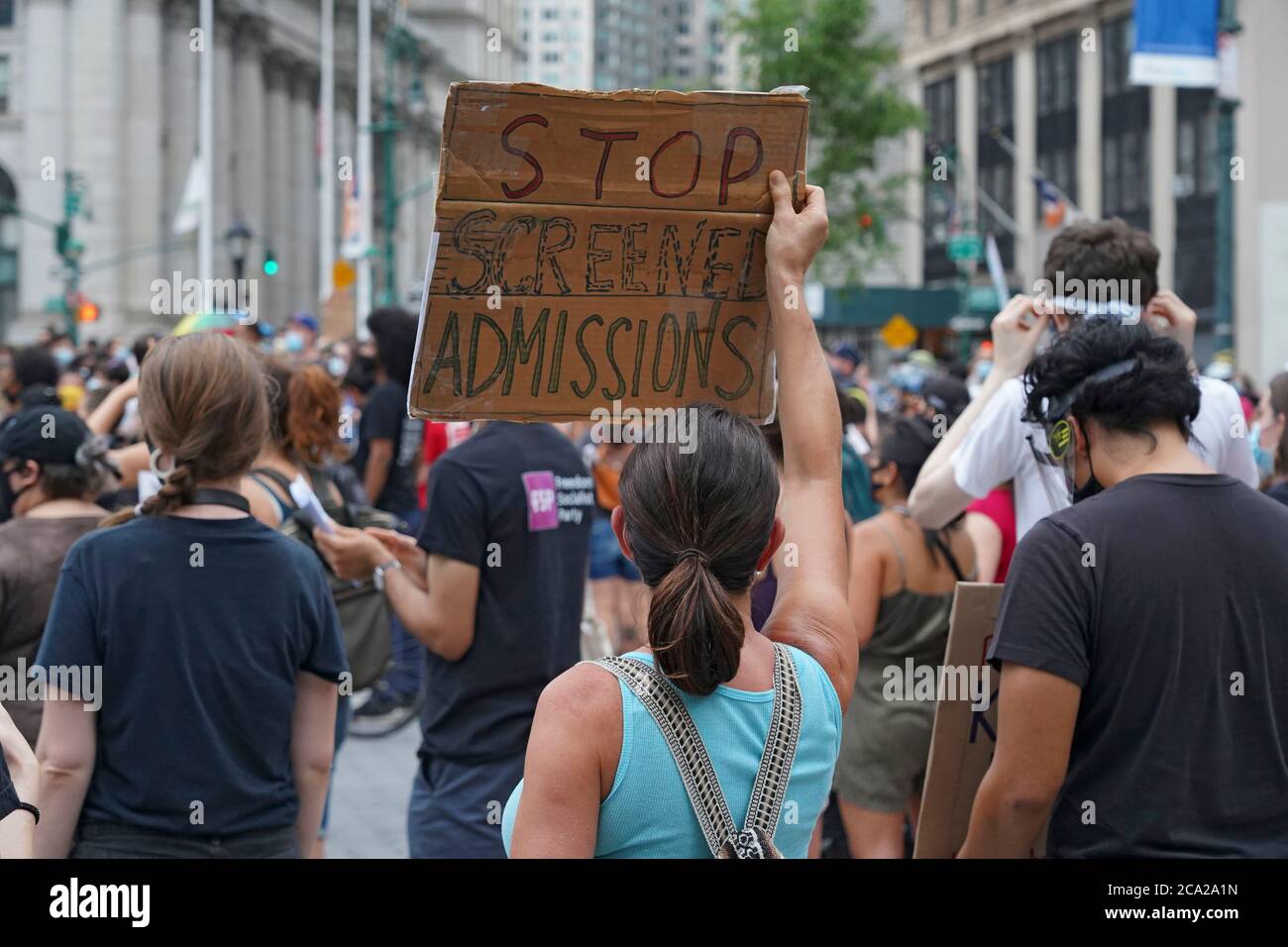 NEW YORK, NY – AUGUST 03, 2020: Protestors carrying signs for safe ...