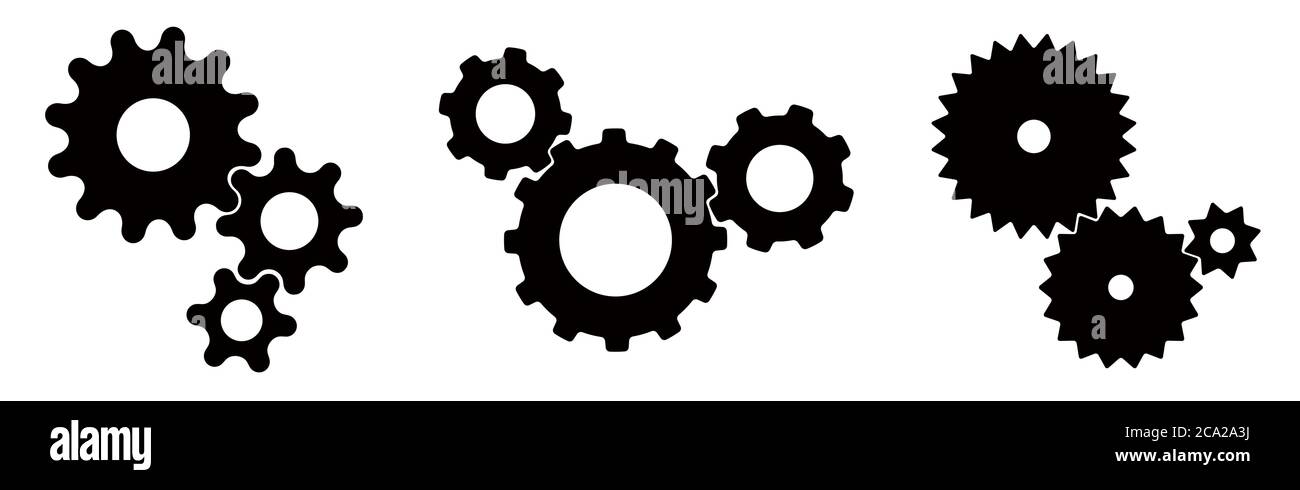Three sets of black cogs (gears) on white background Stock Vector Image ...